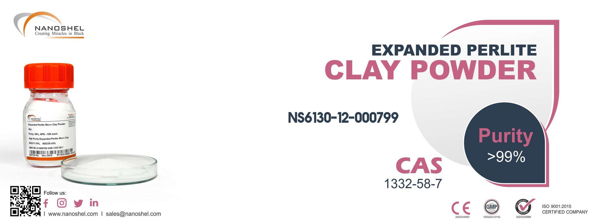 Expanded Perlite Clay Powder High Purity Worldwide Shipping