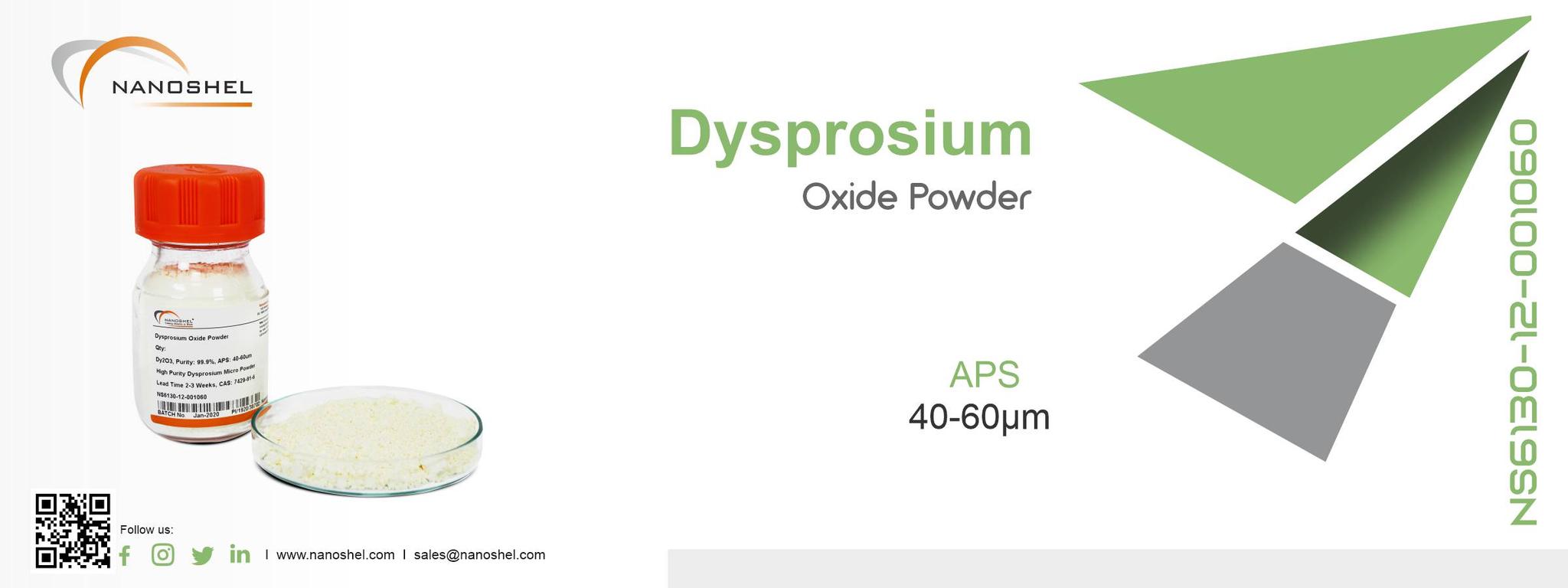 Dysprosium Oxide Powder (Dy2O3, Purity: 99.9%, APS: 40-60µm)