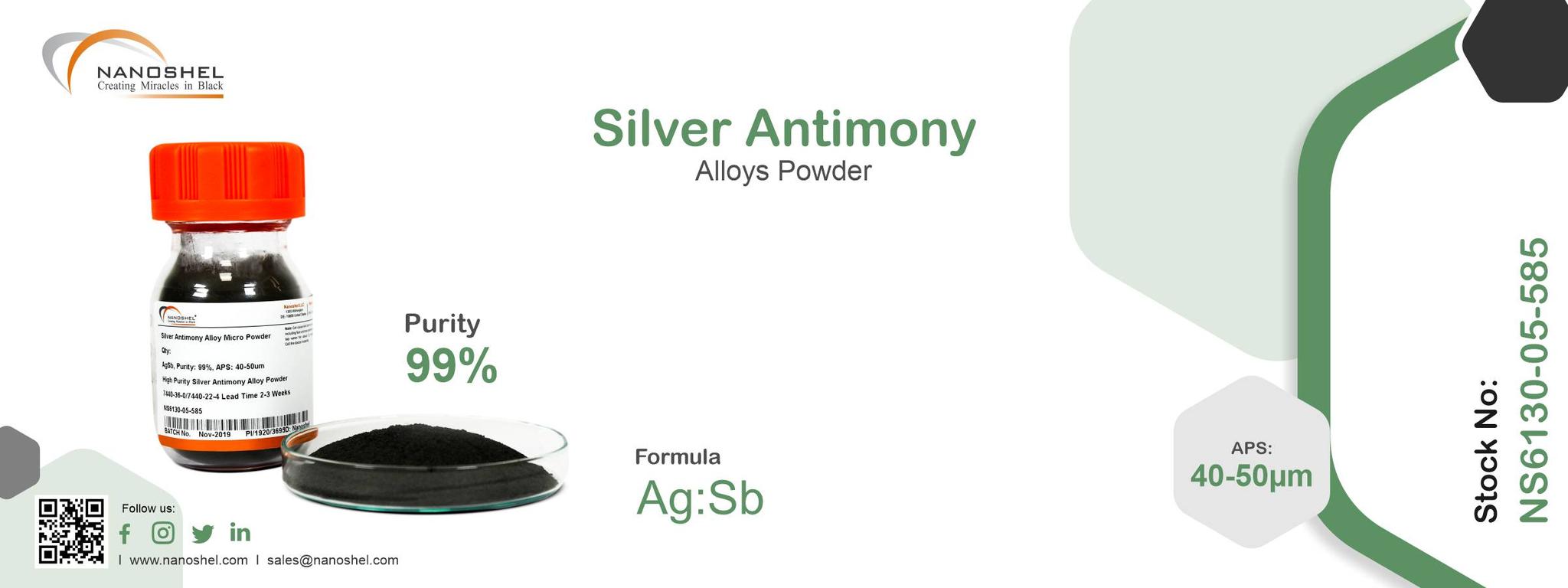 Silver Antimony Alloy Powder High Purity Worldwide Shipping